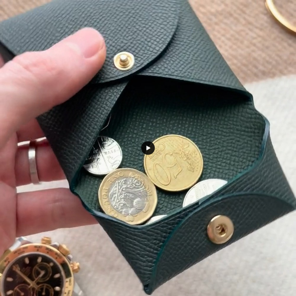Handmade Epsom Leather Bastia Style Coin Purse in Vert Cypress and Vert ...